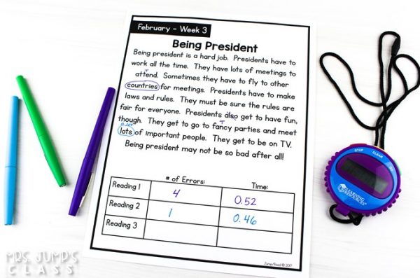 February Reading Fluency Activities for 1st and 2nd Grade