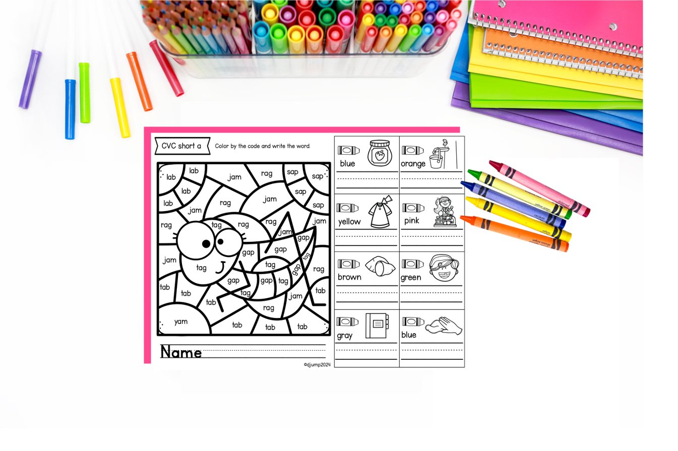 Color by Code Worksheets for Kindergarten Phonics Practice - Mrs. Jump ...